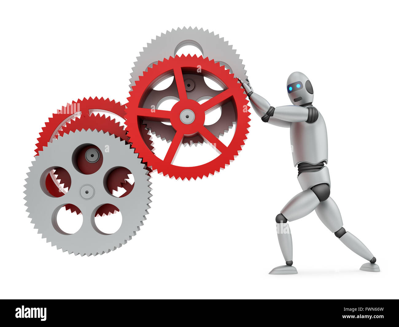 render of a robot operating gears, isolated on white Stock Photo - Alamy