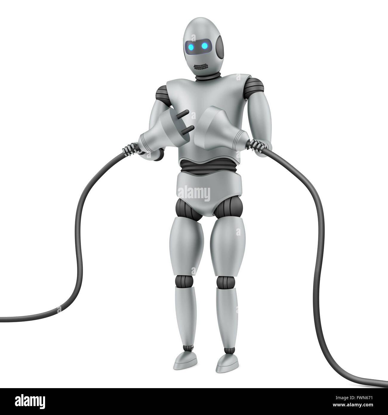 render of a robot connecting cables, isolated on white Stock Photo - Alamy
