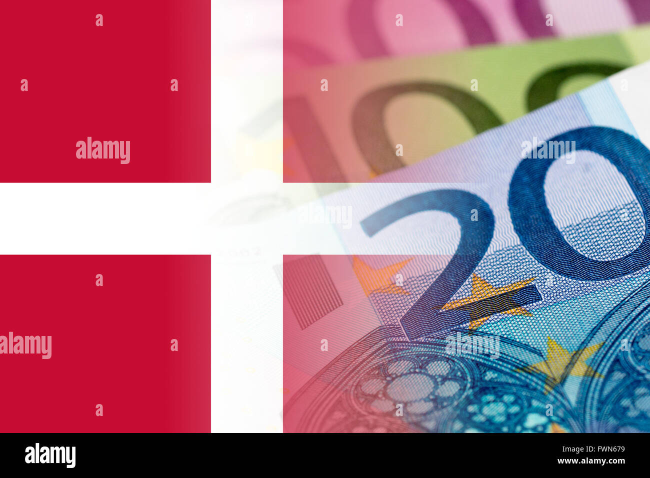 denmark flag with euro banknotes mixed image Stock Photo - Alamy