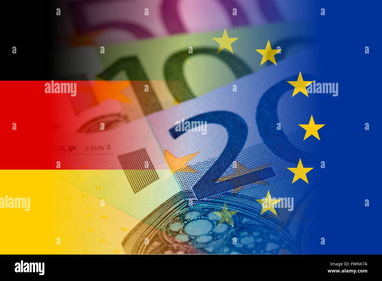 germany and eu flags with euro banknotes mixed image Stock Photo - Alamy