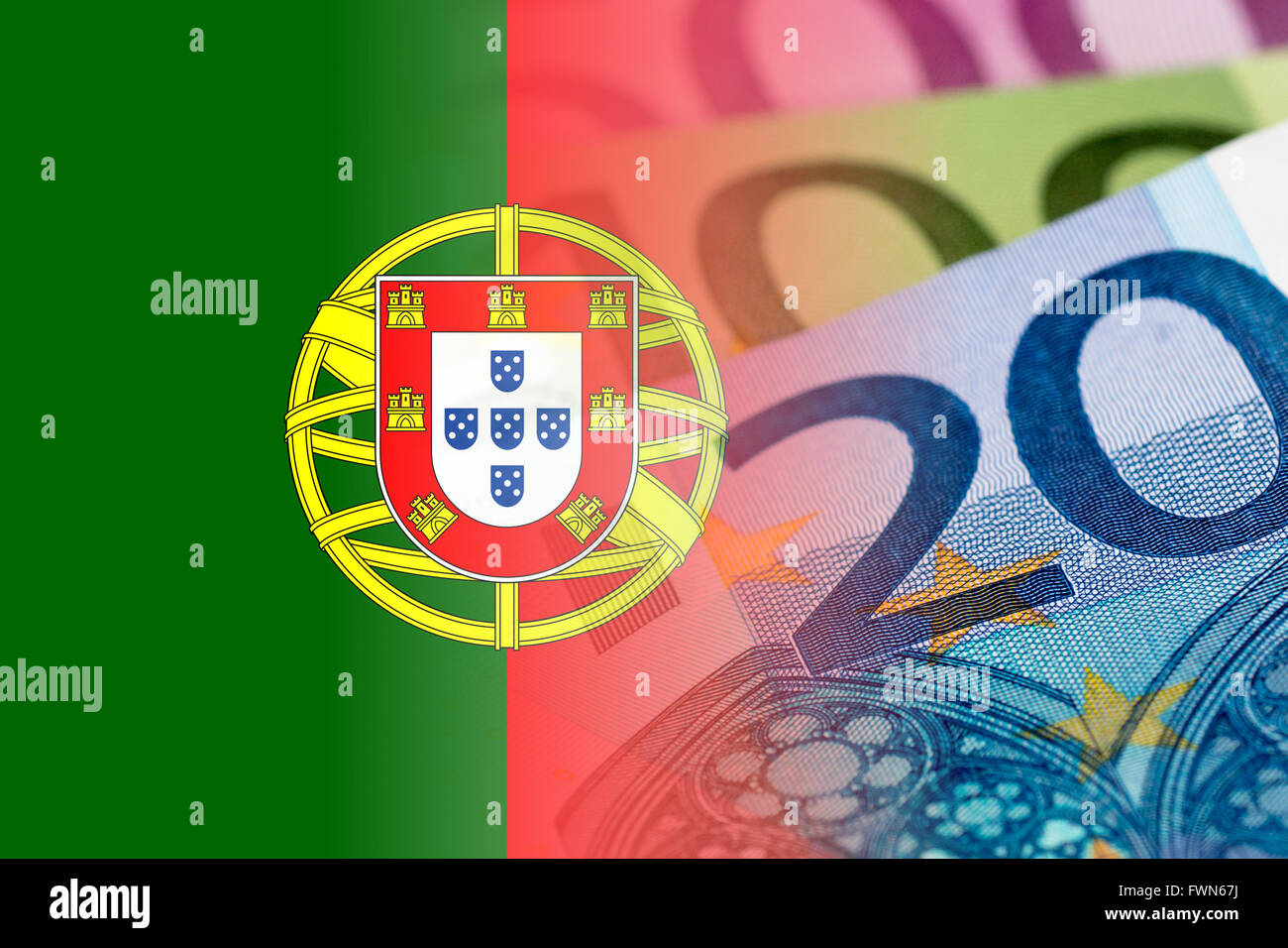 portugal flag with euro banknotes mixed image Stock Photo - Alamy
