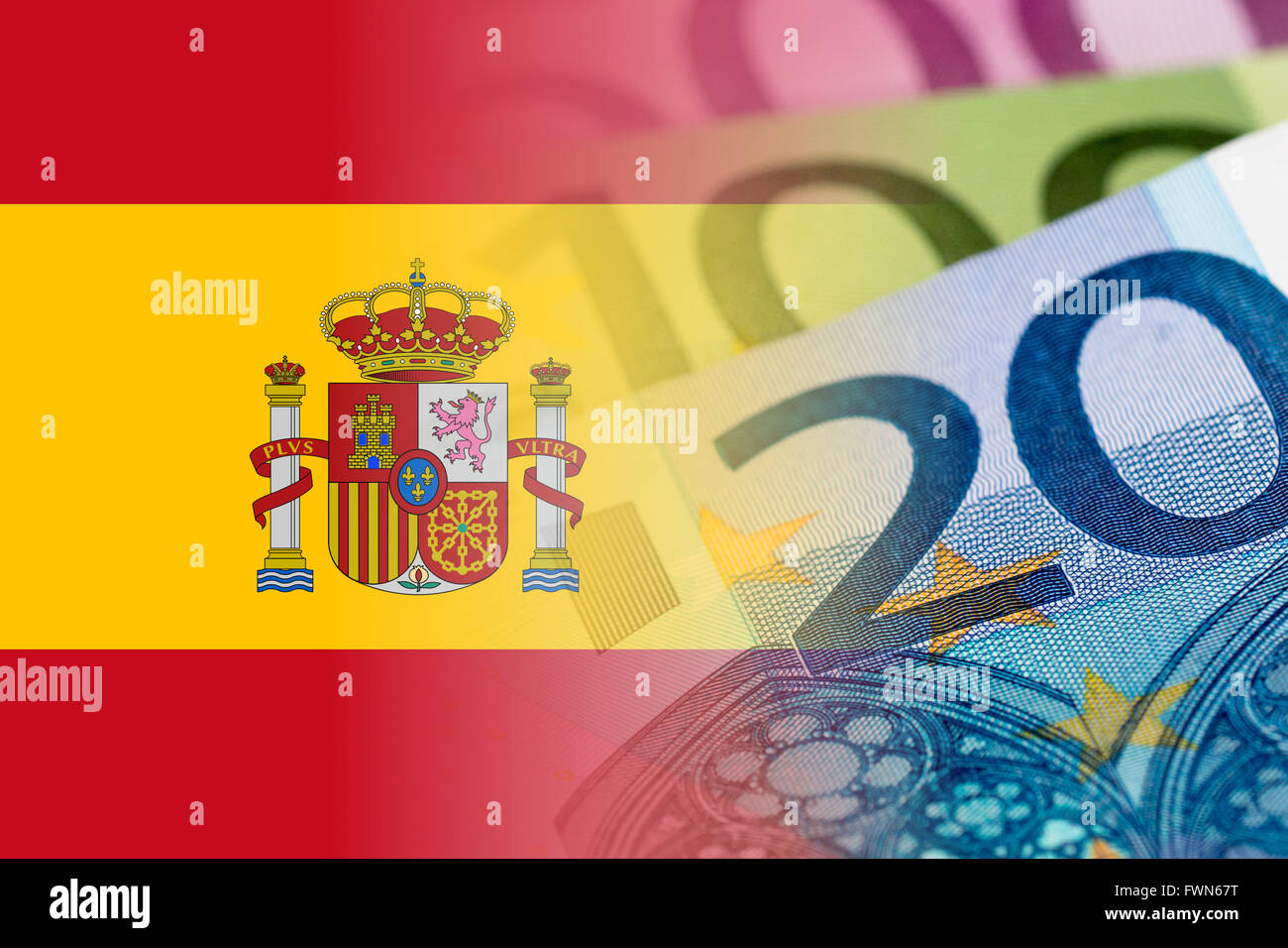 spain flag with euro banknotes mixed image Stock Photo - Alamy