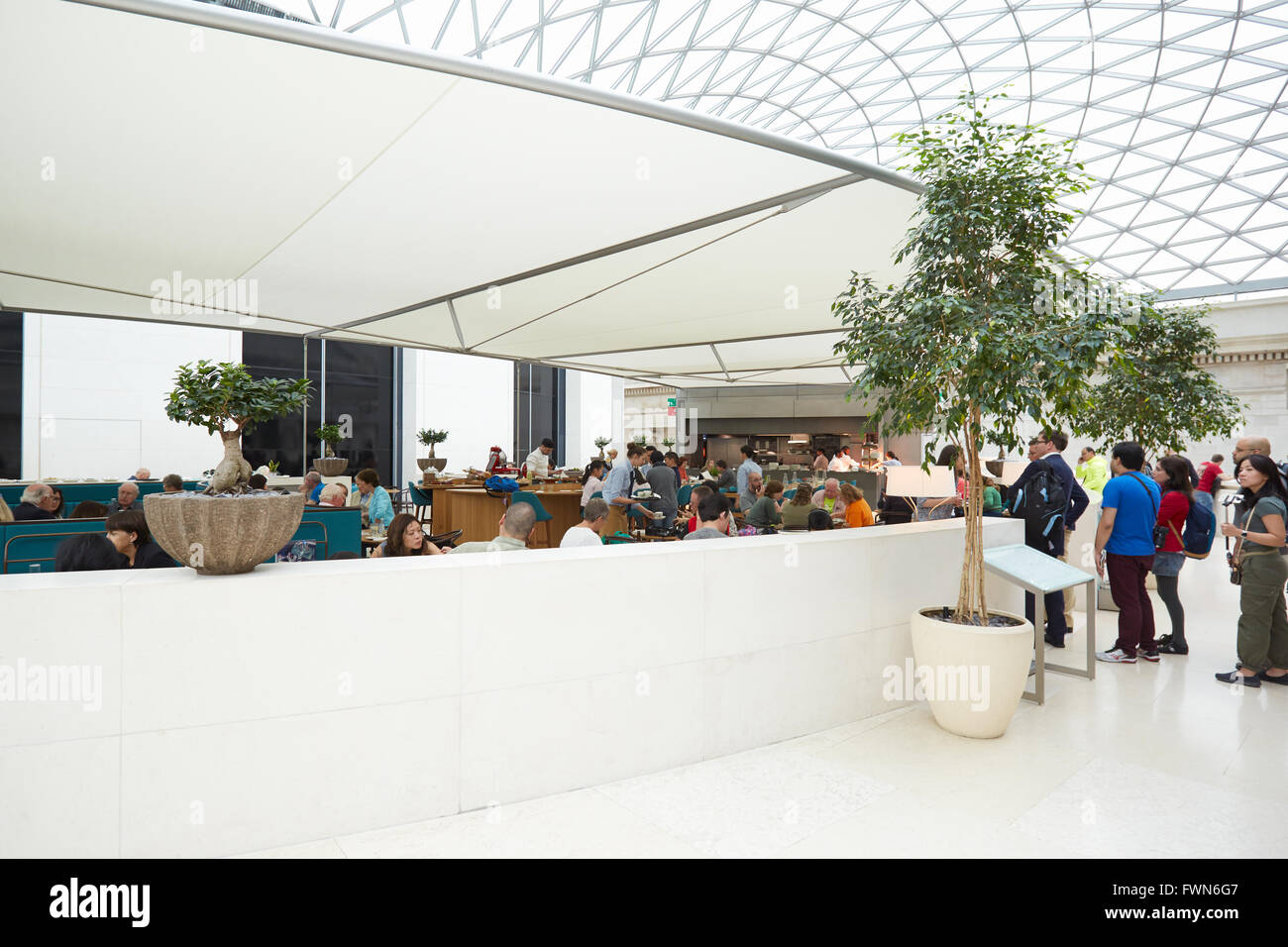 British Museum Great Court interior, restaurant with people in London ...