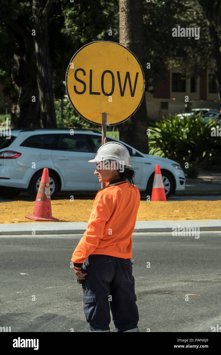 woman Construction Worker Directing Traffic, the City of Perth, Western ...