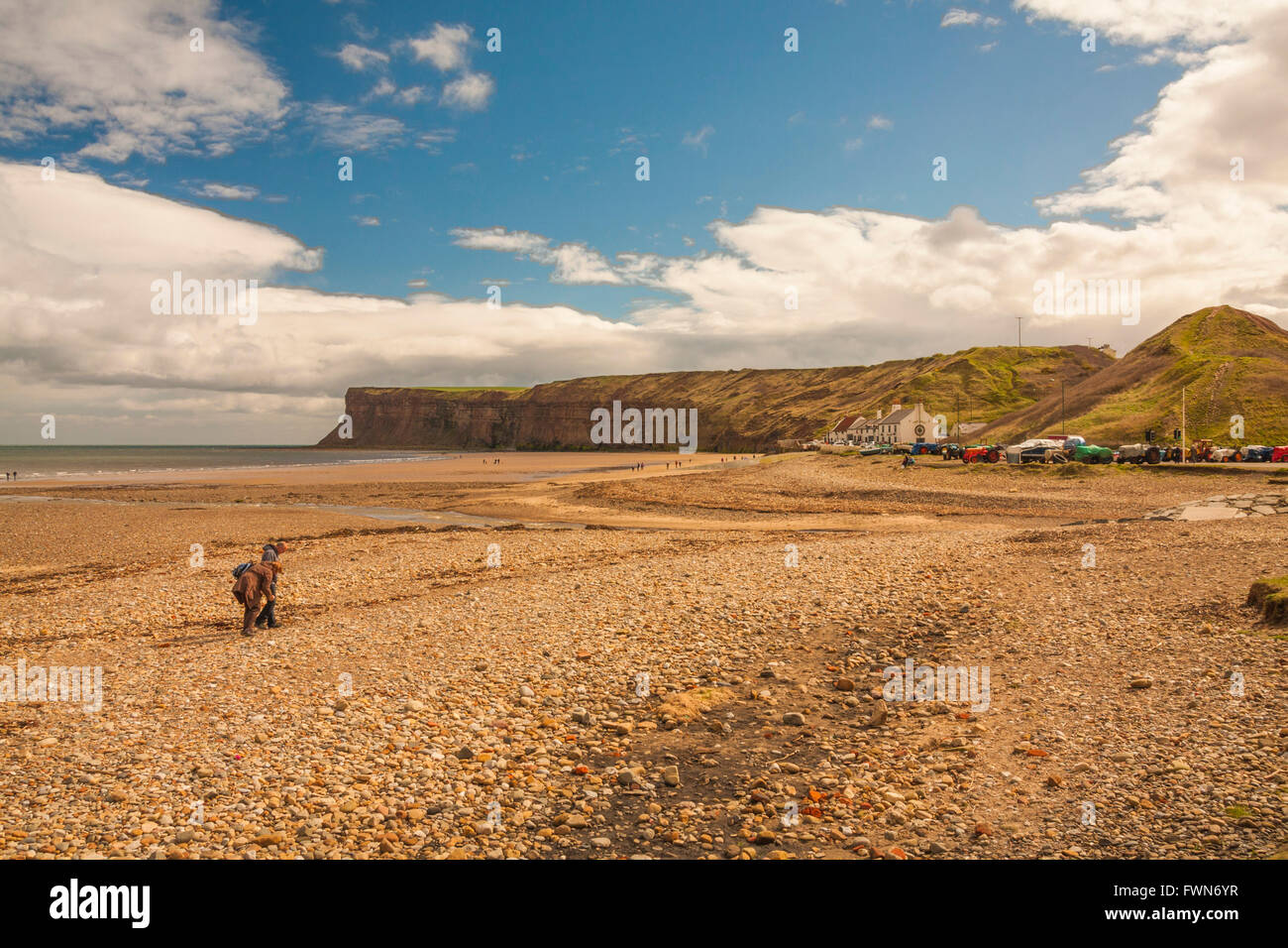 A scenic view of the beach and Huntcliff at Saltburn by the Sea in ...