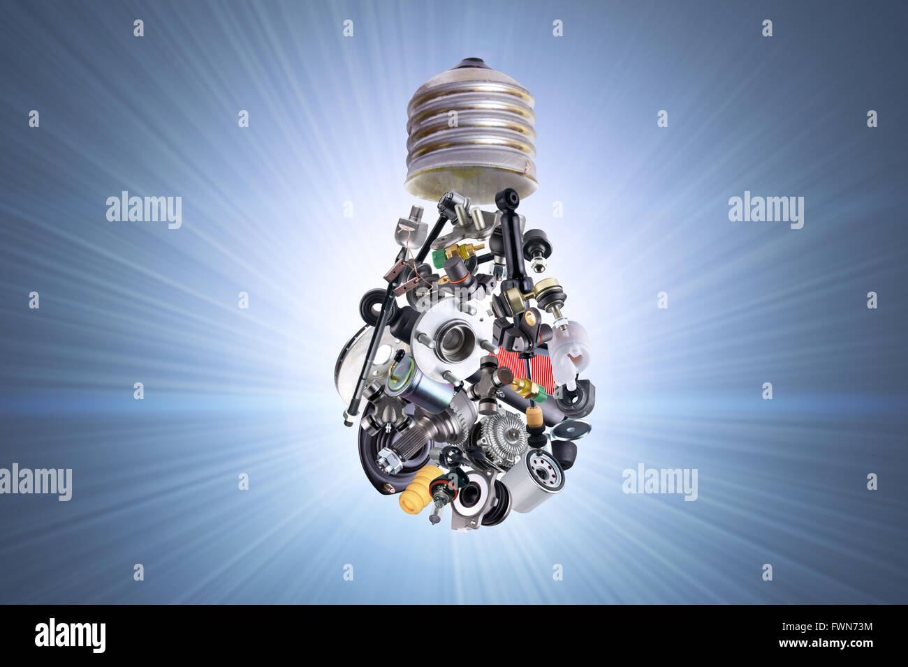 Electric bulb with auto parts Stock Photo - Alamy