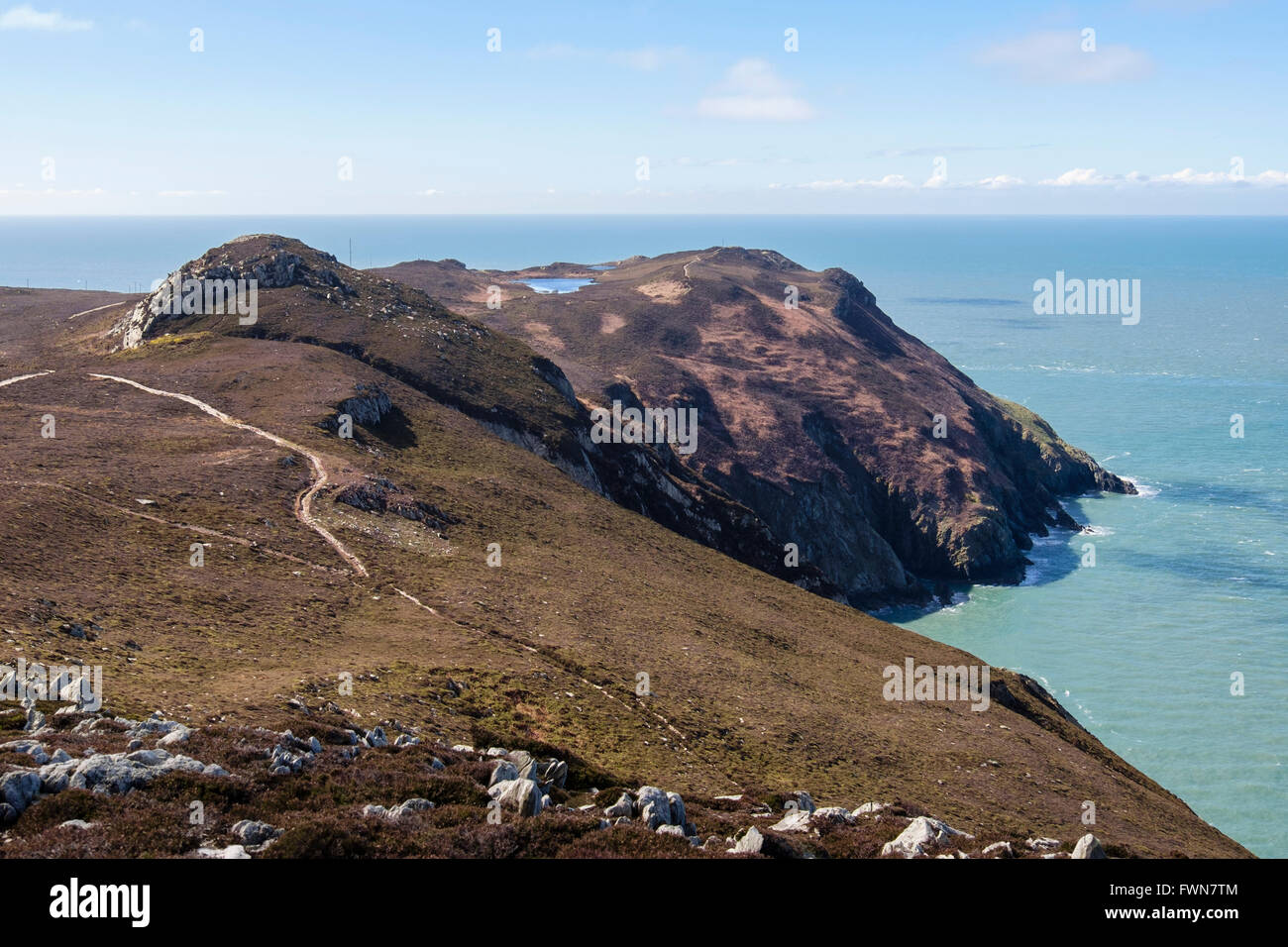 Rugged coastline near South Stack from path to North Stack in European ...