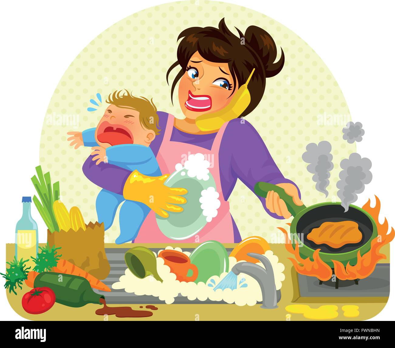 Cartoon illustration mom crying baby hi-res stock photography and ...