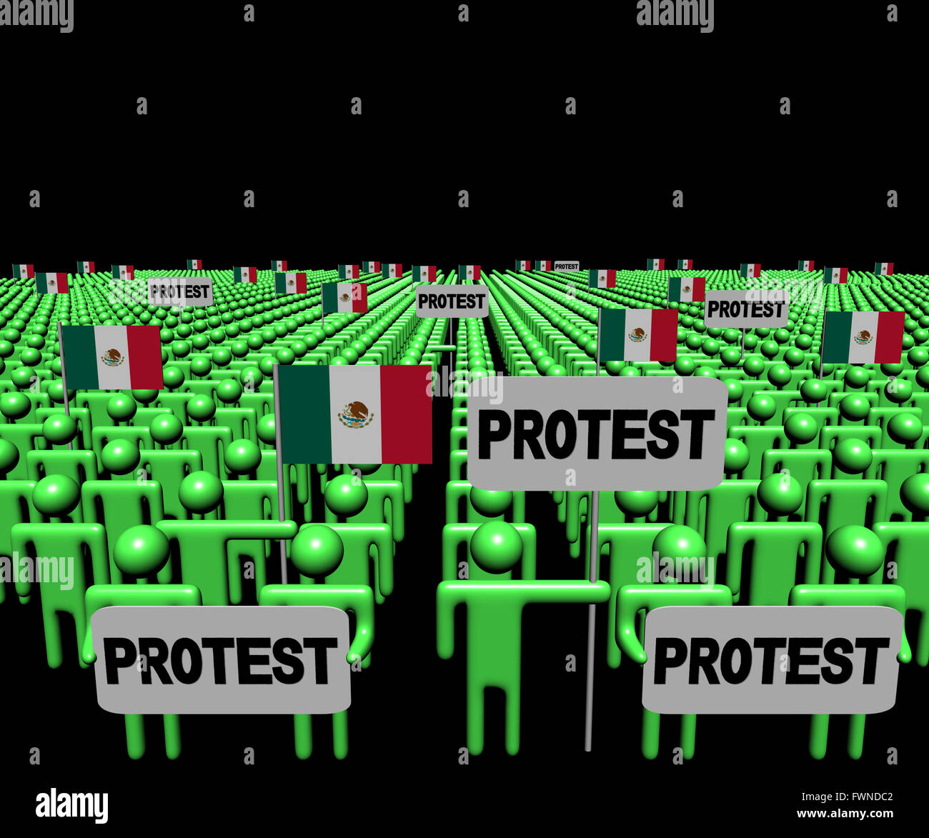 Crowd of people with protest signs and Mexican flags illustration Stock ...