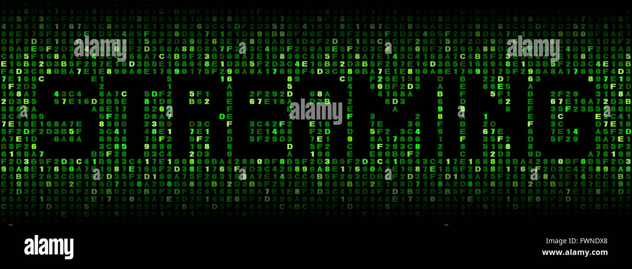 Streaming text on hex code illustration Stock Photo - Alamy