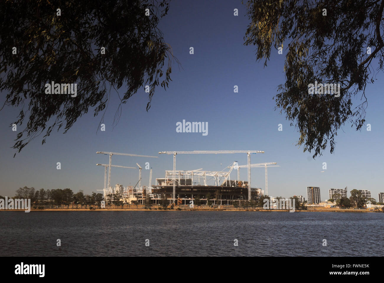 New Perth Stadium under construction on shores of the Swan River, Perth ...
