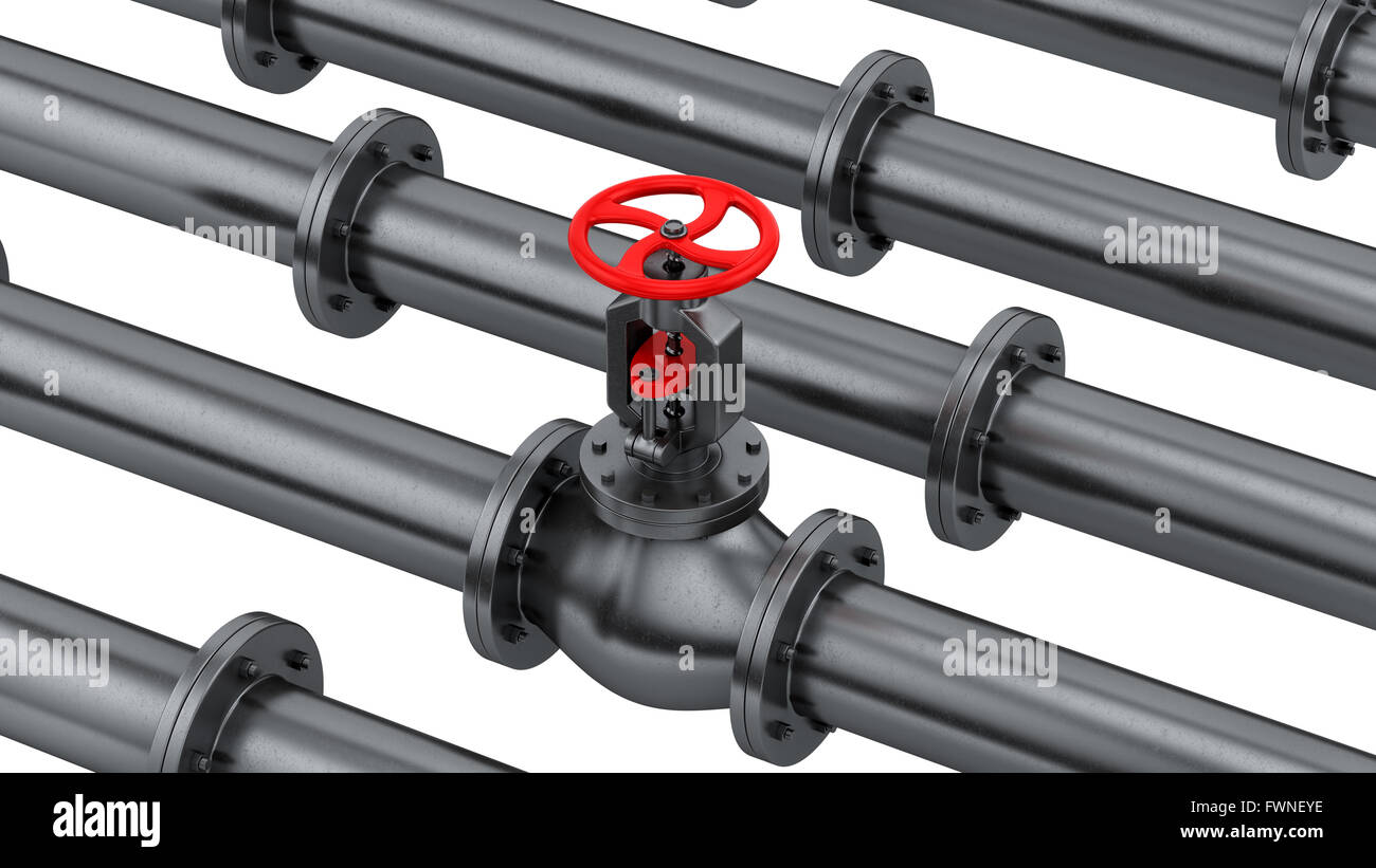 render of pipes with a valve, isolated on white Stock Photo - Alamy