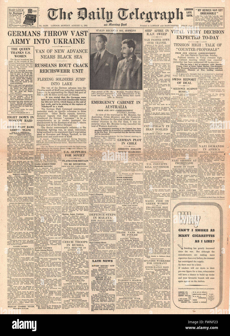1941 front page Daily Telegraph Australian Prime Minister Robert ...