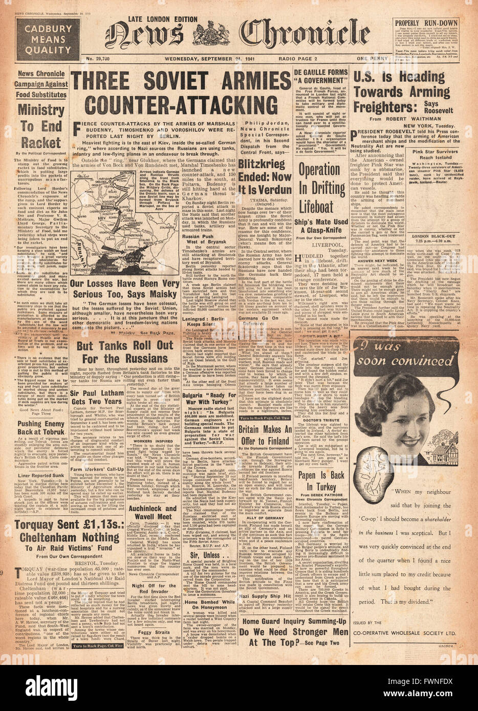 1941 front page News Chronicle Three Russian Armies Counter Attacking ...