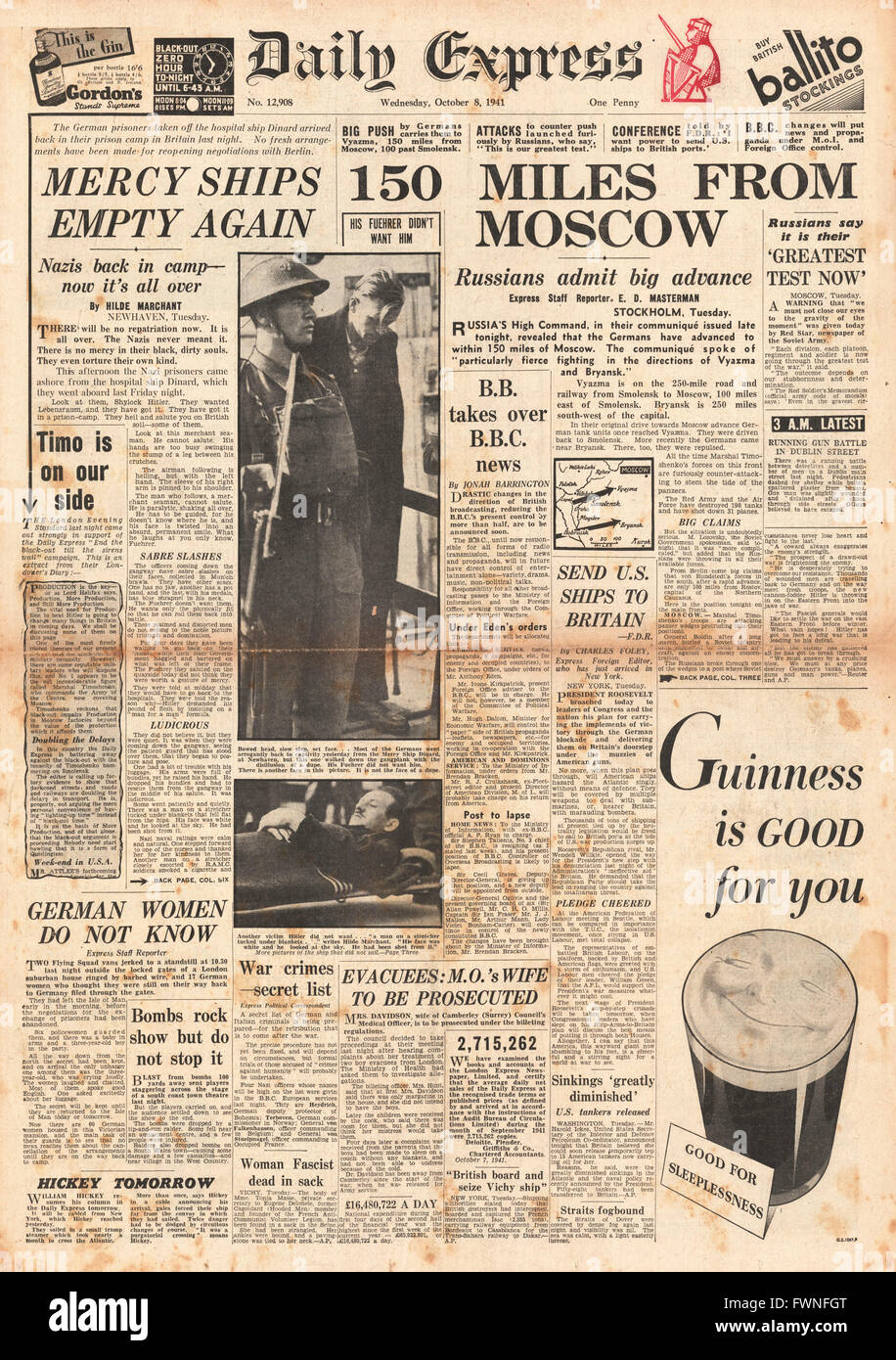 1941 front page daily express hi-res stock photography and images - Alamy