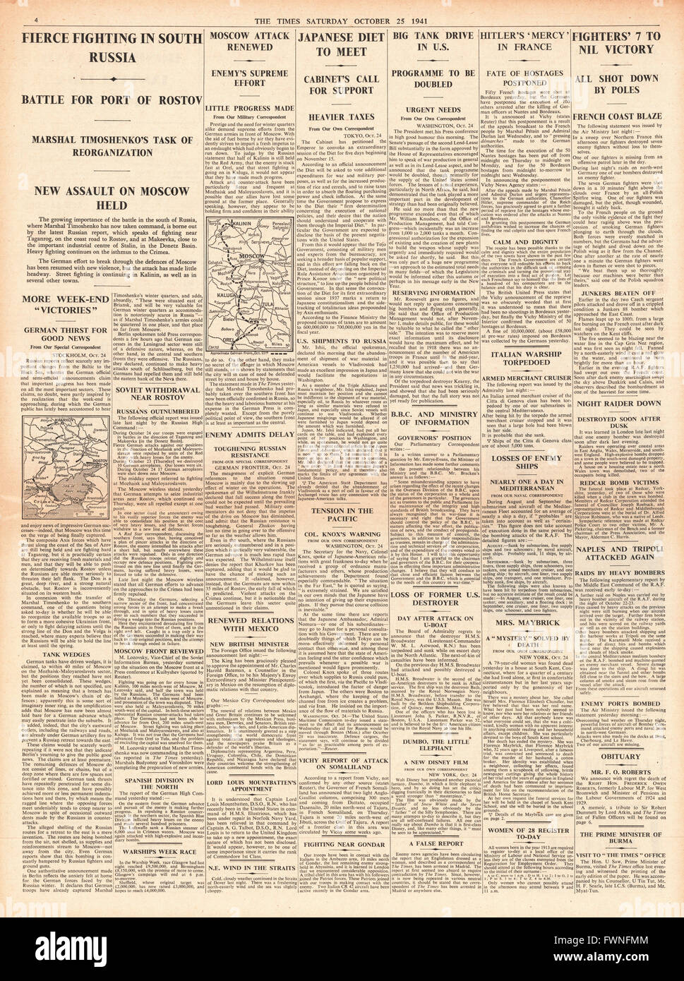 1941 page 4 The Times Fierce fighting in Russia Stock Photo - Alamy