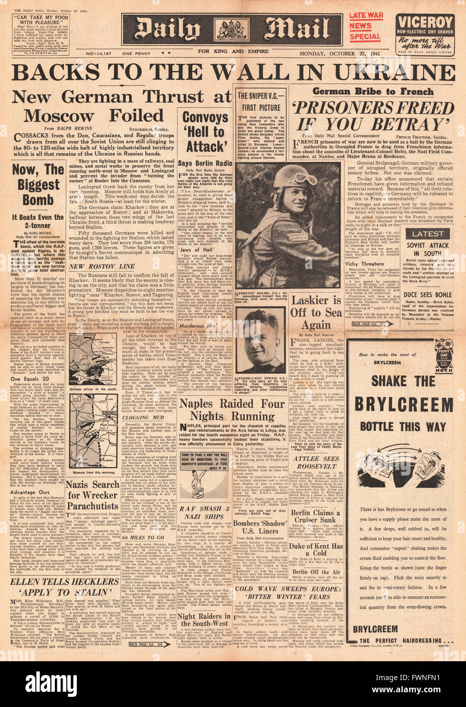 1941 front page Daily Mail Heavy Fighting in Ukraine Stock Photo - Alamy