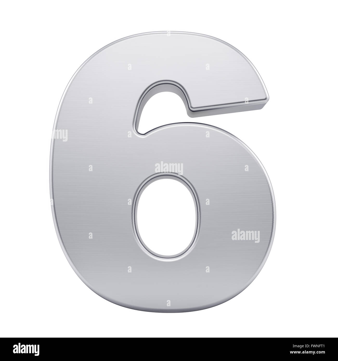 render of the number 6 with brushed metal texture, isolated on white ...