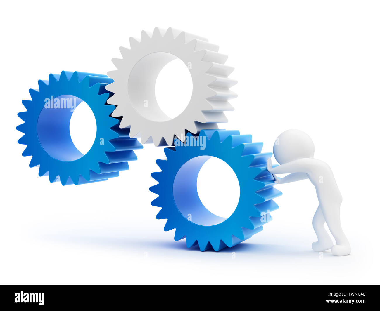 man pushing gears Stock Photo - Alamy