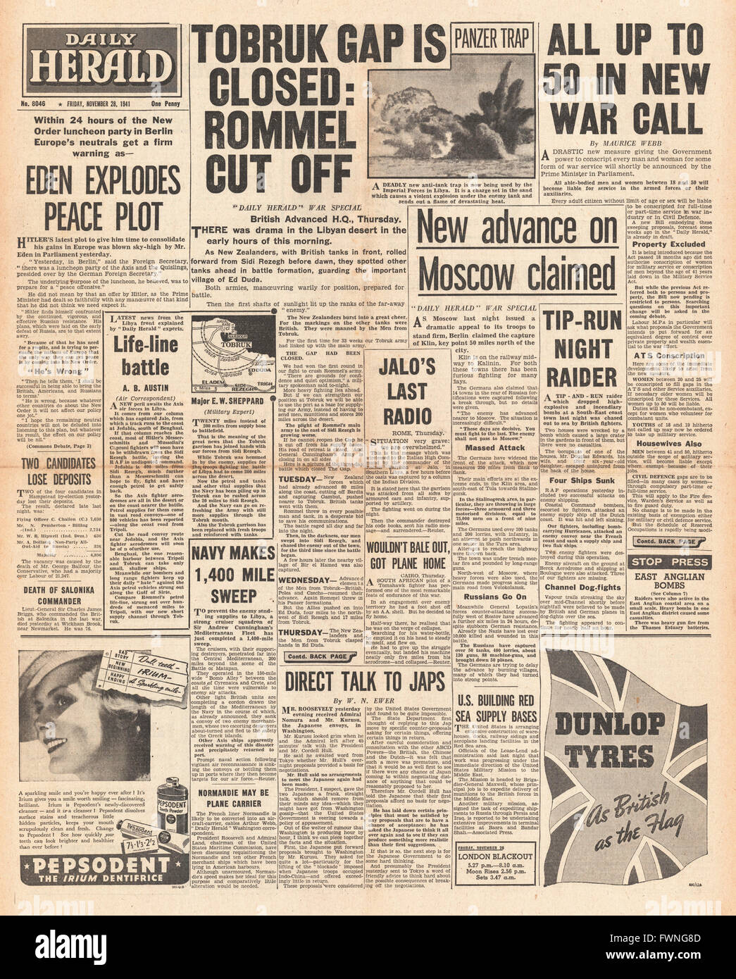 1941 front page daily herald hi-res stock photography and images - Alamy