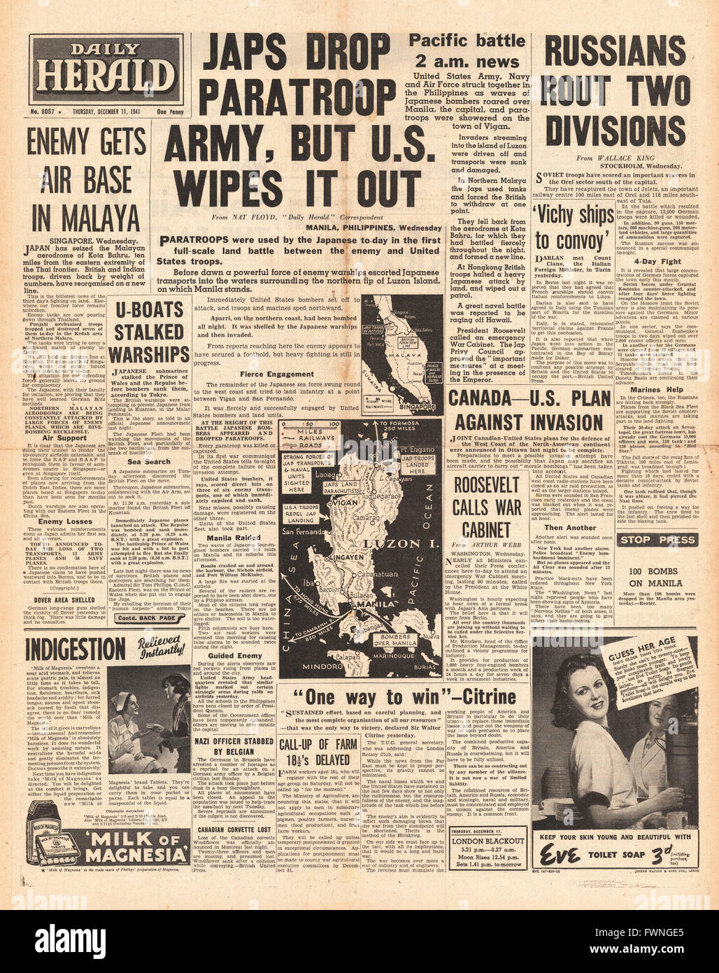 1941 front page daily herald hi-res stock photography and images - Alamy