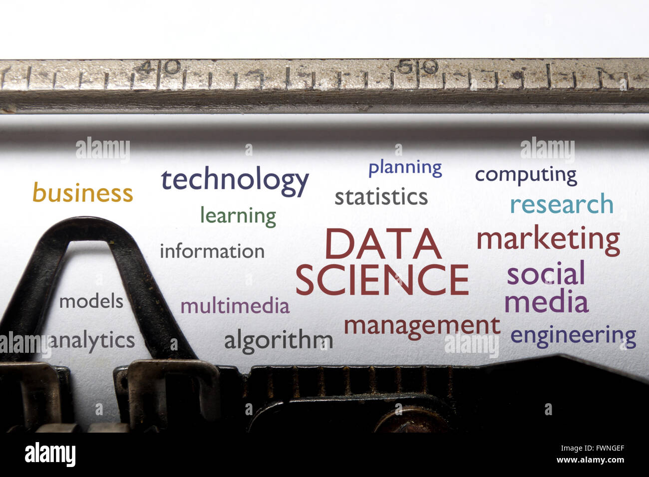 Data science word cloud printed on a typewriter Stock Photo - Alamy