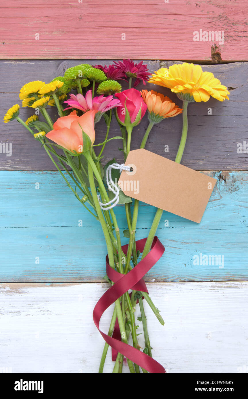 Bouquet of flowers with label Stock Photo - Alamy