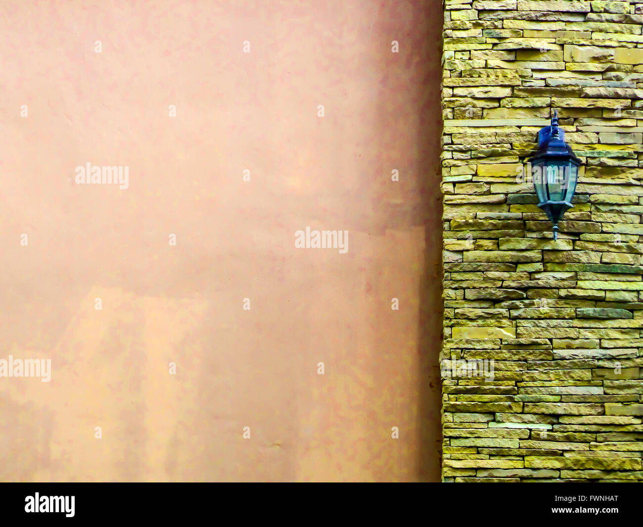 lamp on rock pieces texture and concrete wall outdoor home Stock Photo ...