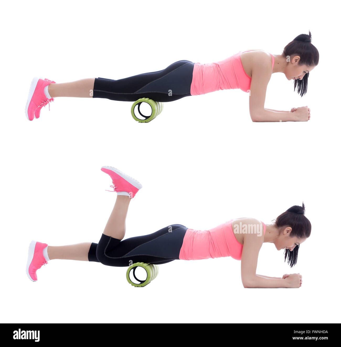 Foam roller exercise explanation and execution with a trainer Stock ...