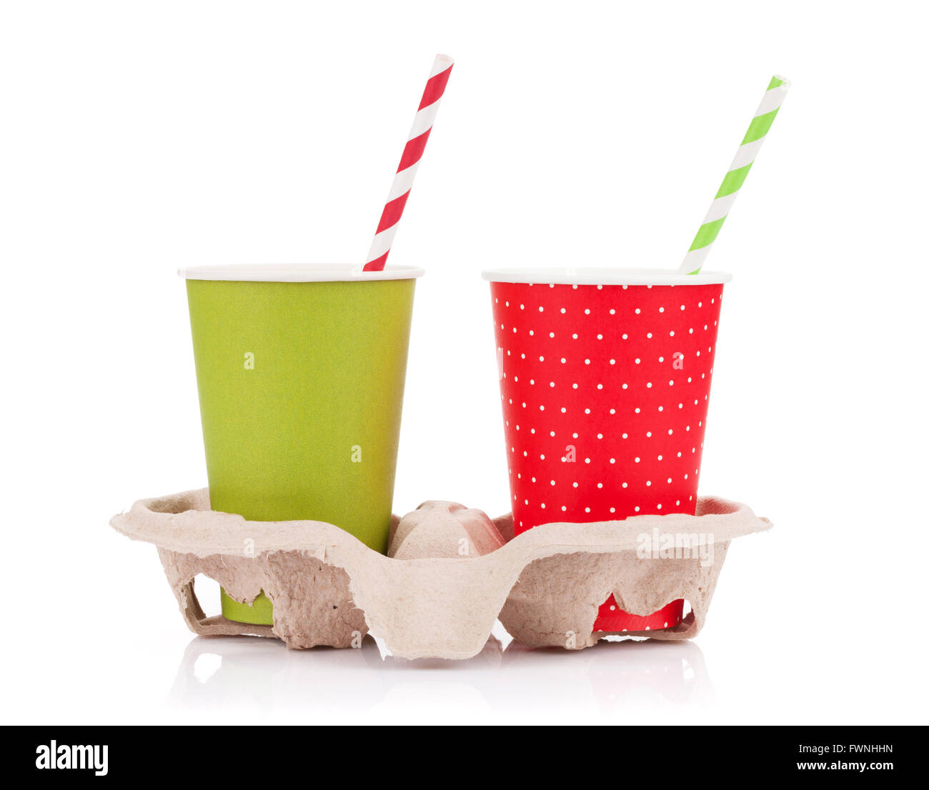 Two paper cups with takeaway drinks. Isolated on white background Stock ...