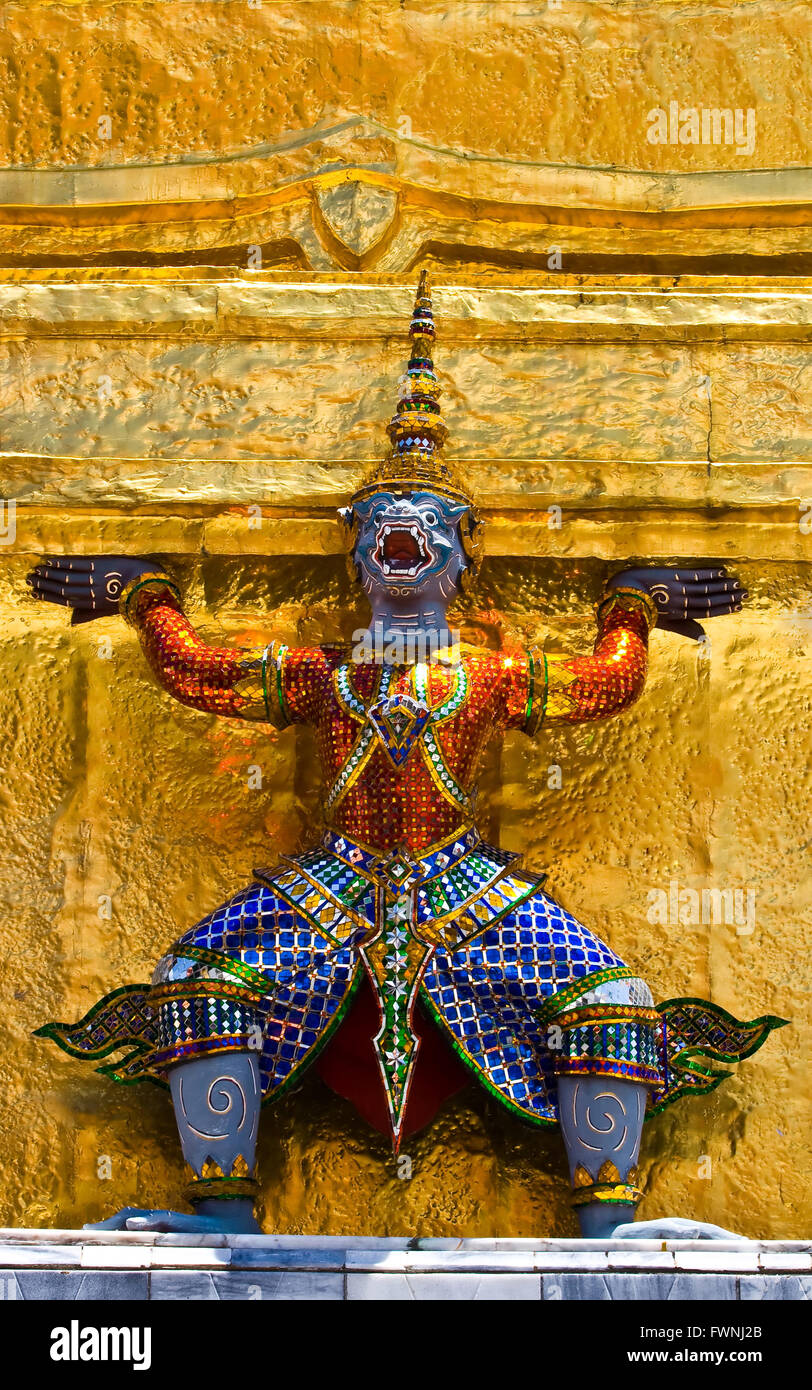 Guardian statue (yak) at the temple Wat phra kaew in the Grand palace ...