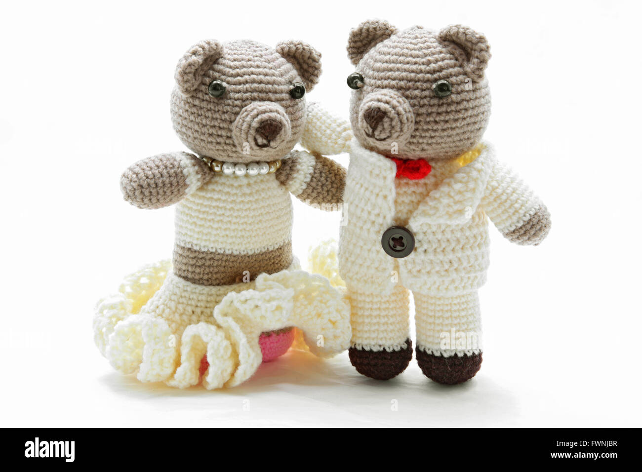 couples of bride and groom bears getting married isolated on white ...