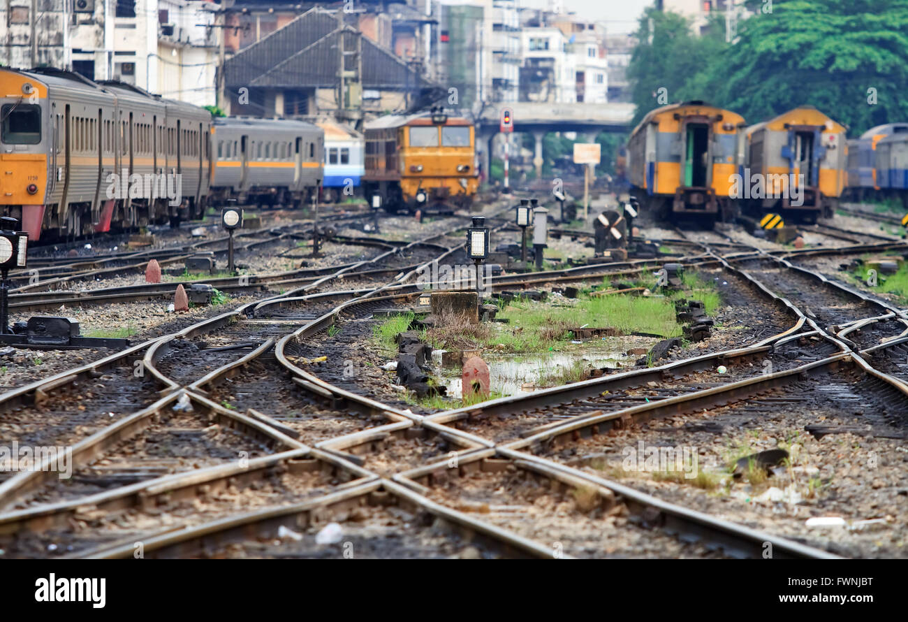 mess up of crossing railway track junction at Bangkok Station Thailand ...