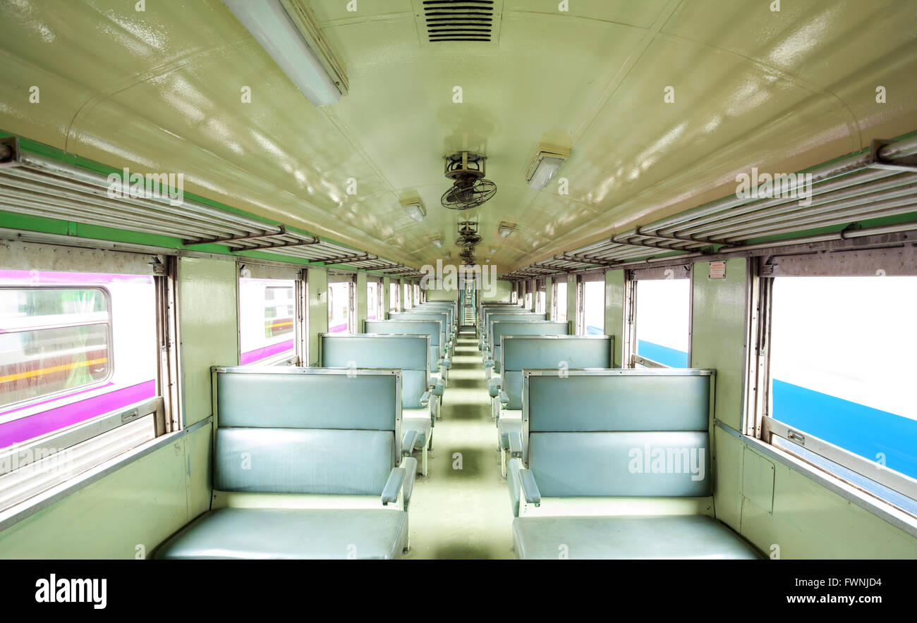 Empty seat inside locomotive train wagon Stock Photo - Alamy