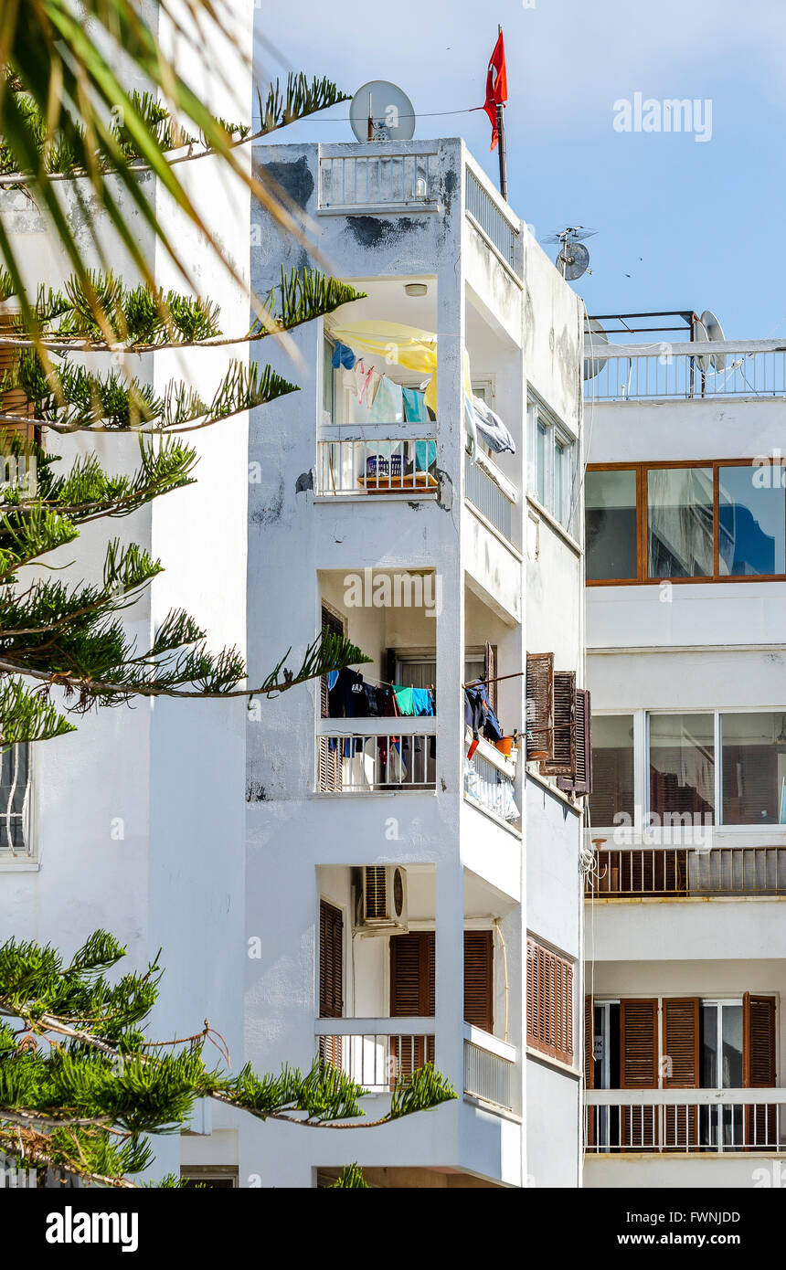 Balconies outside flats in the city of Kyrenia, Northern Cyprus Stock ...