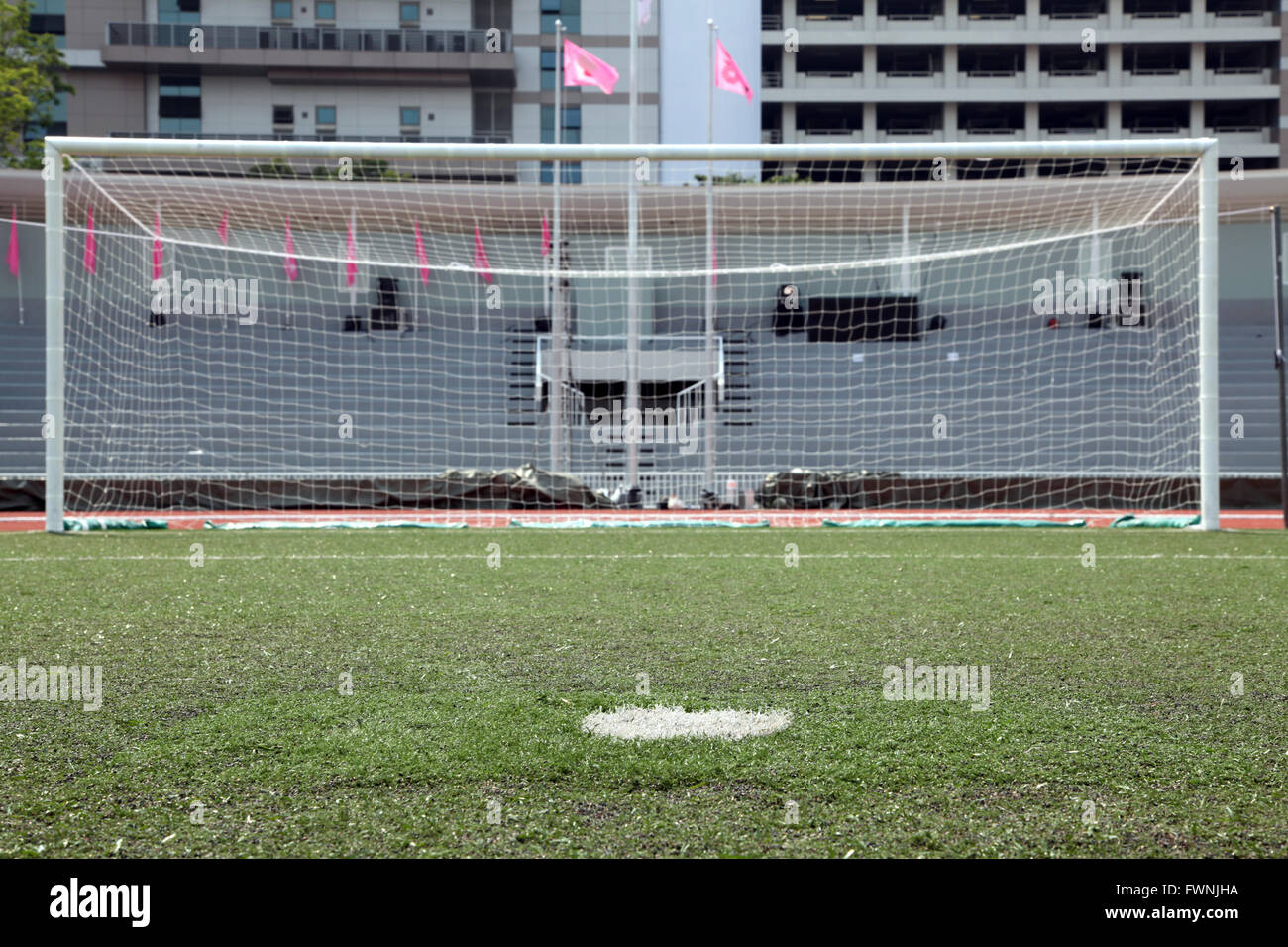 perspective of penalty spot of soccer field Stock Photo - Alamy