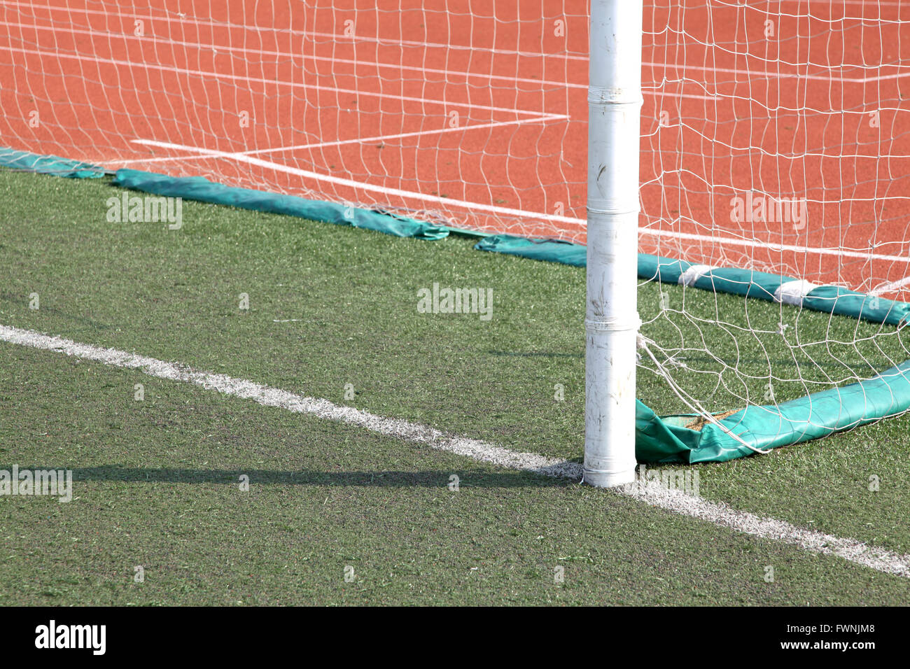 Goal Line of Soccer Field in Football Stadium Stock Photo - Alamy