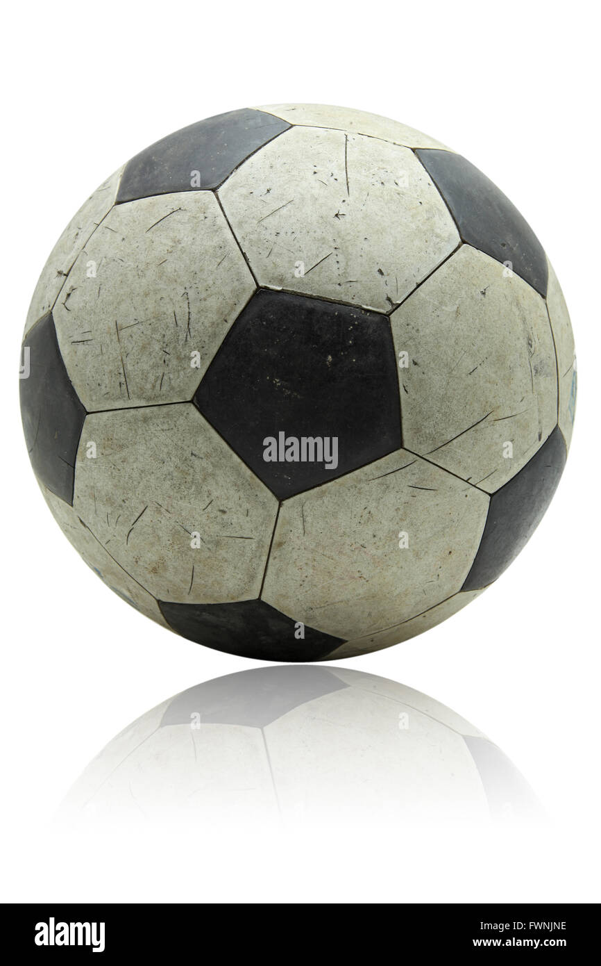grunge soccer football with its reflection on white Stock Photo - Alamy