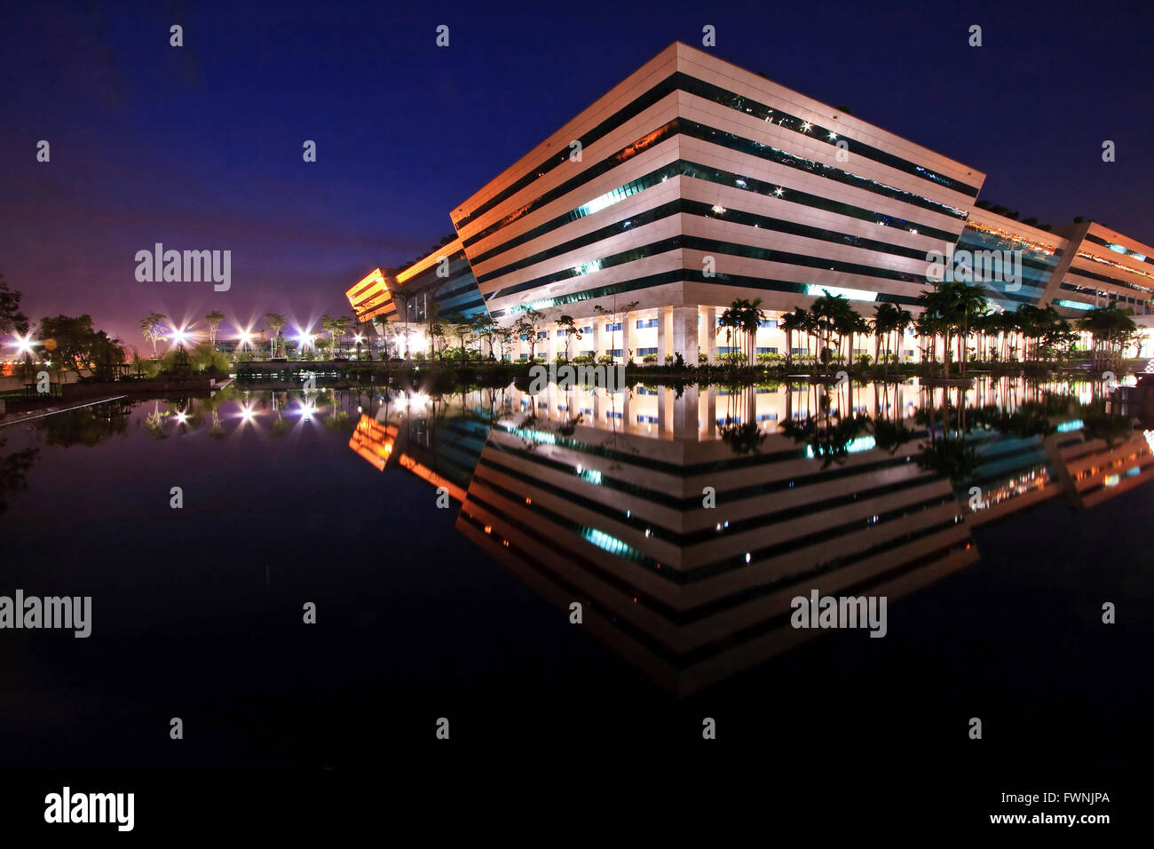 Landscape of Government Complex Building shines at Dusk in Bangkok ...