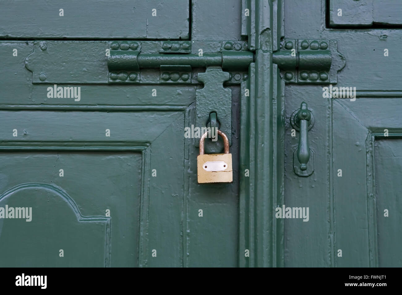 Green Door Locked Stock Photo - Alamy