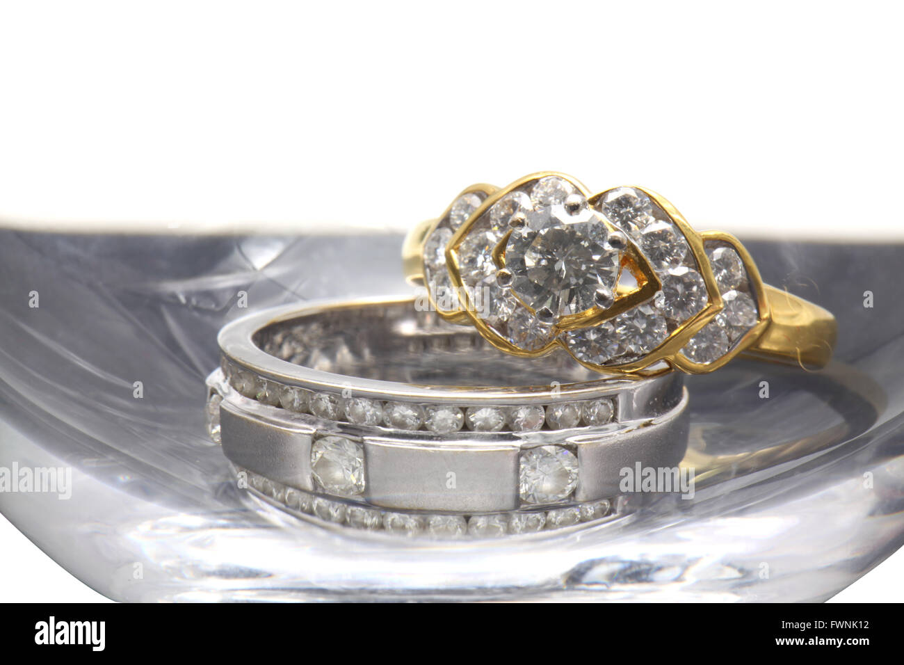 Couples of Diamond Luxury Wedding Ring in Glass Stock Photo - Alamy