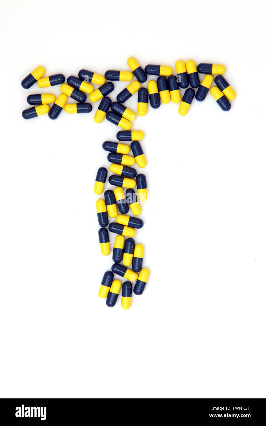 The letter T alphabet made of medical capsules Stock Photo - Alamy