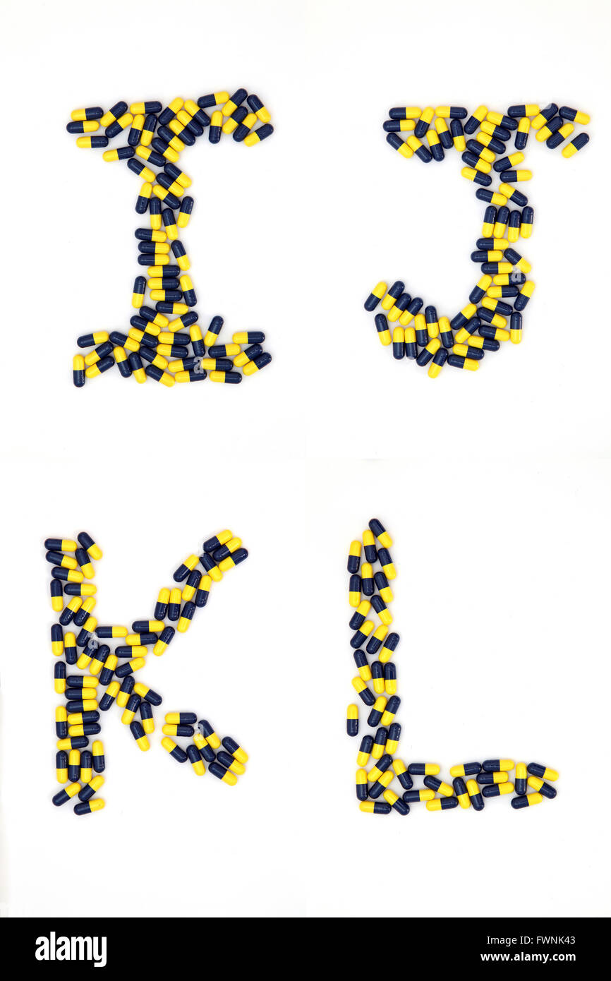 Collection of letter IJKL alphabet made of medical capsules style Stock ...