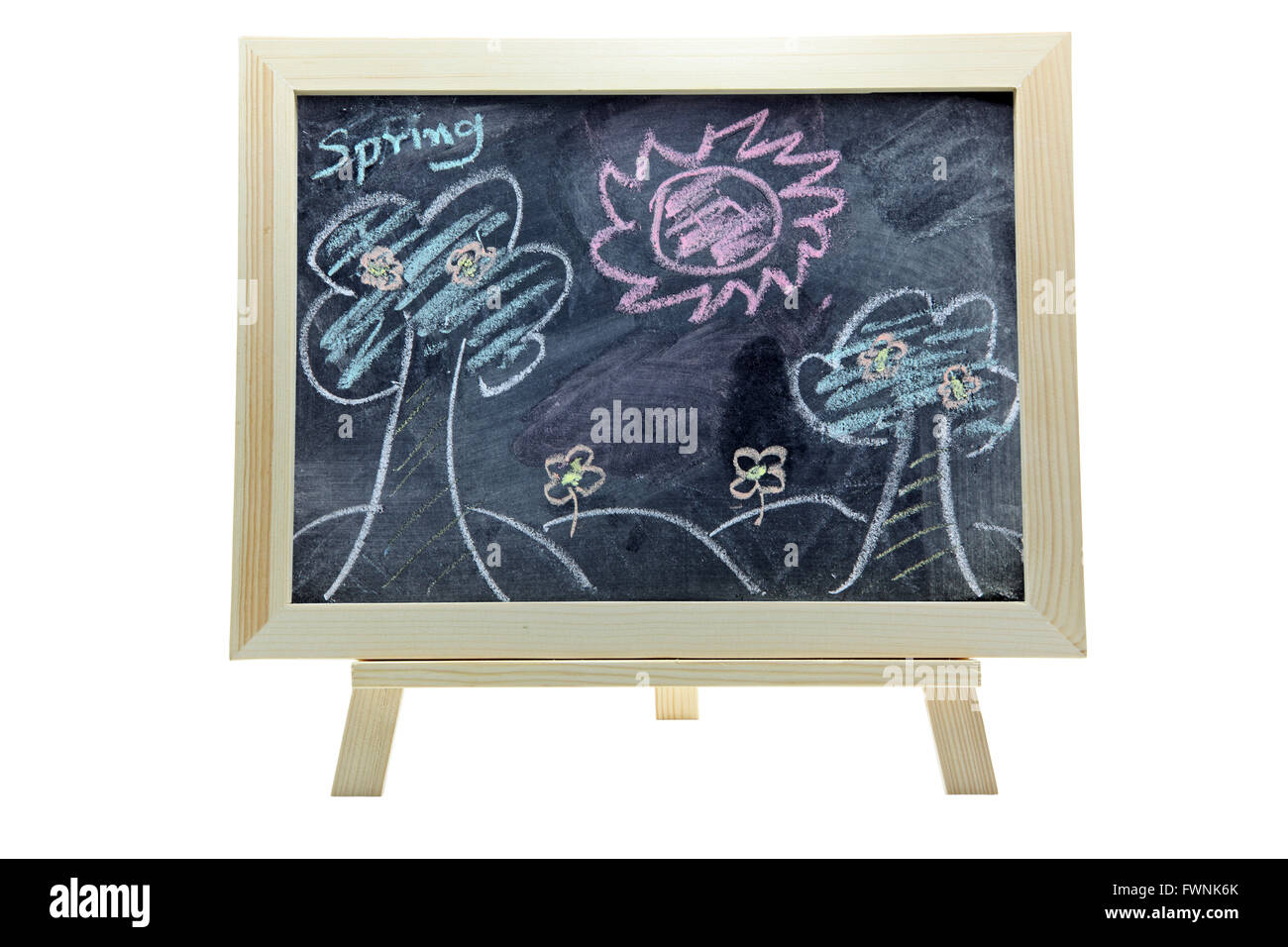 free drawing with spring scenic on blackboard or chalkboard Stock Photo ...