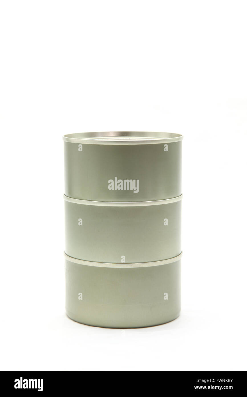stack of tin aluminum food can on white background Stock Photo - Alamy