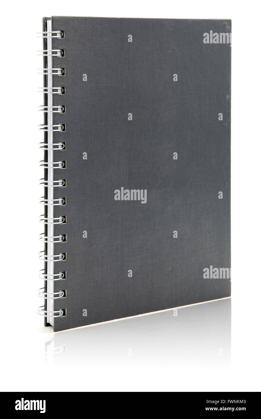 isolated black hard cover notebook with ring binder on white with its ...
