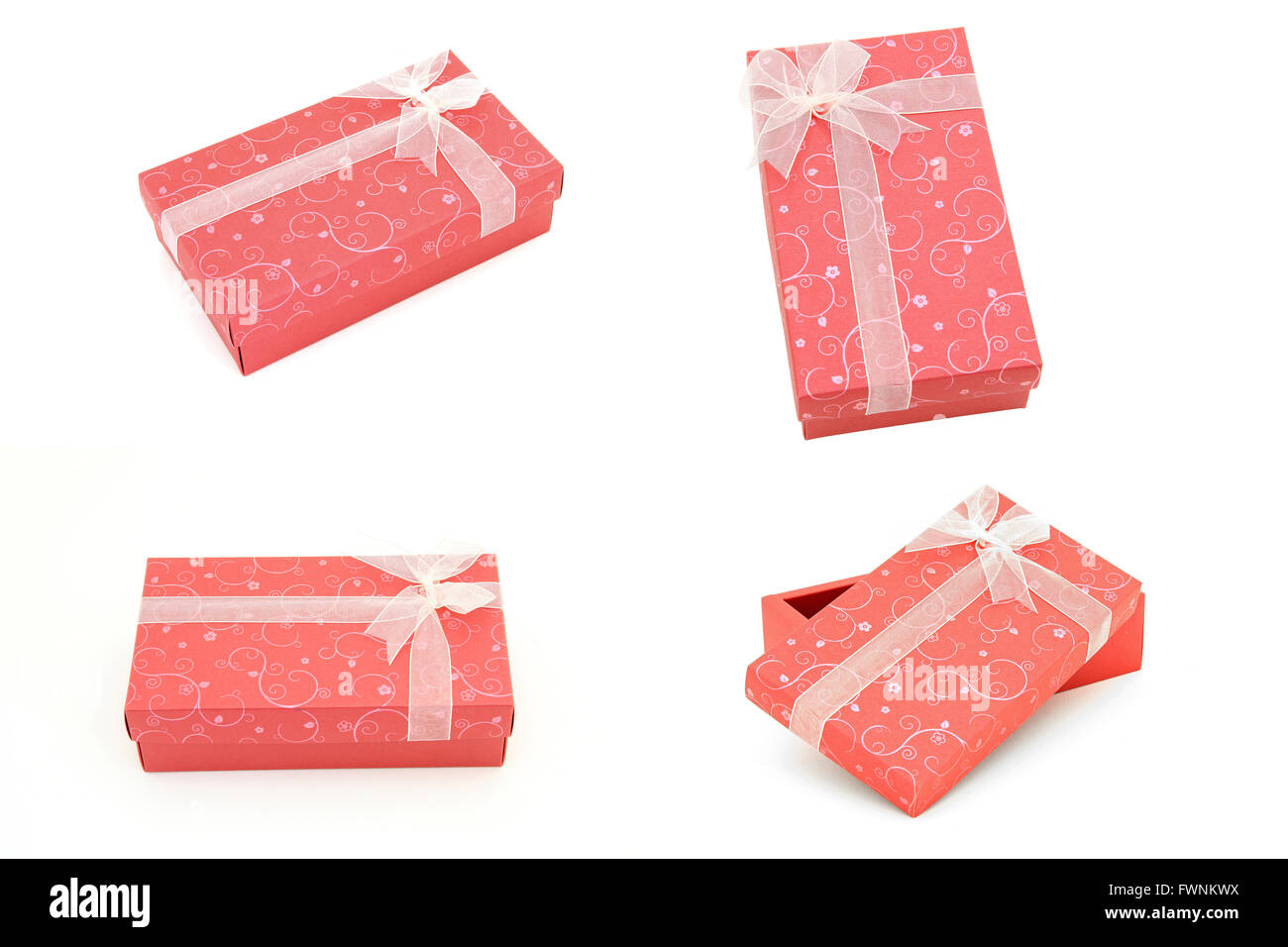 collection of red holiday season greeting gift box set Stock Photo - Alamy