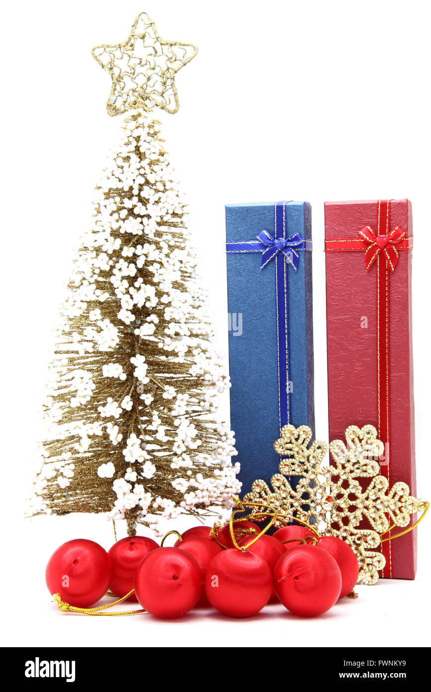 holiday boxes with christmas tree and ornament for decoration Stock ...