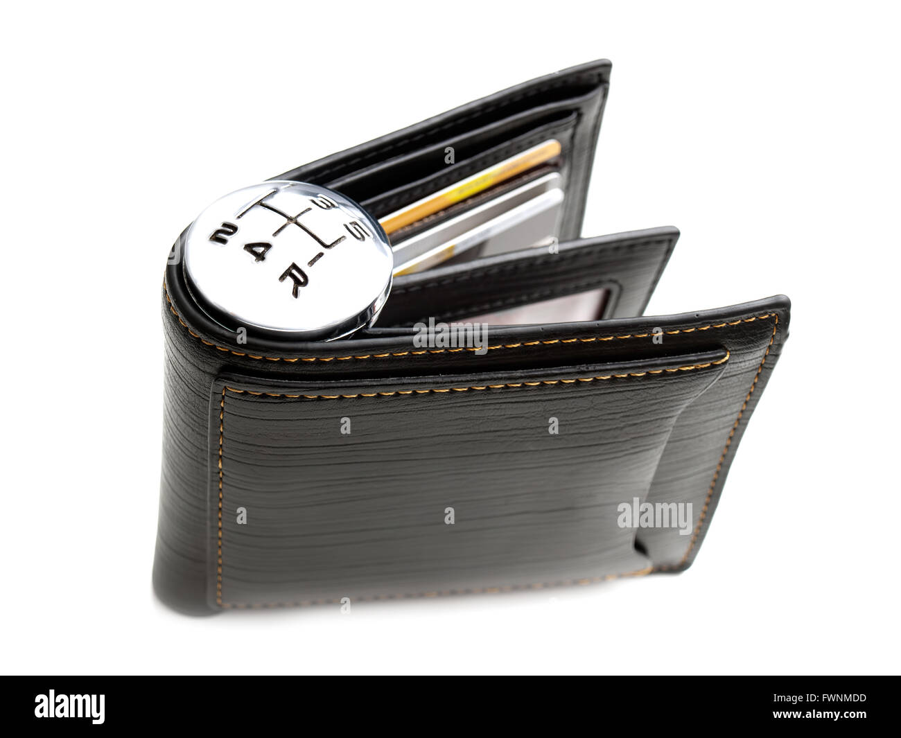 Gear shift marks on a wallet as a concept related with spending of ...