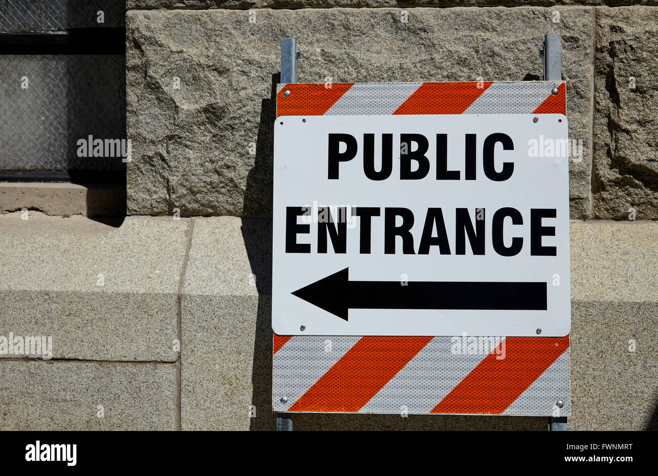 public entrance direction sign signage Stock Photo - Alamy